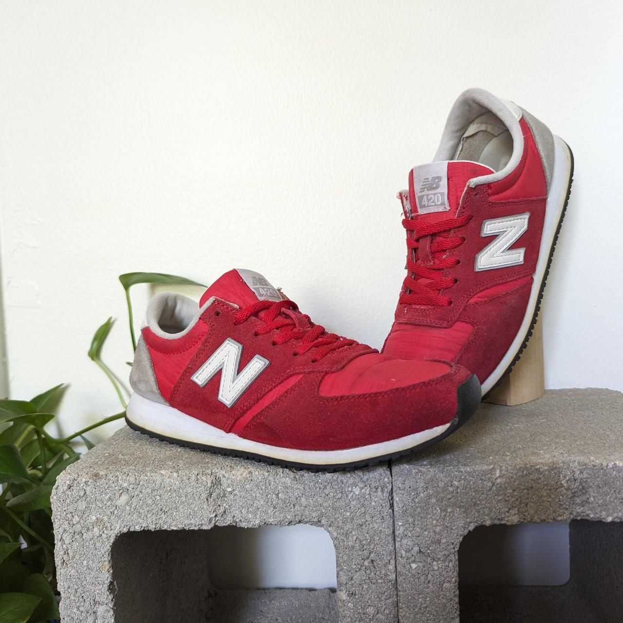 Red New Balance sneakers. Women's shoes size 8.... - Depop