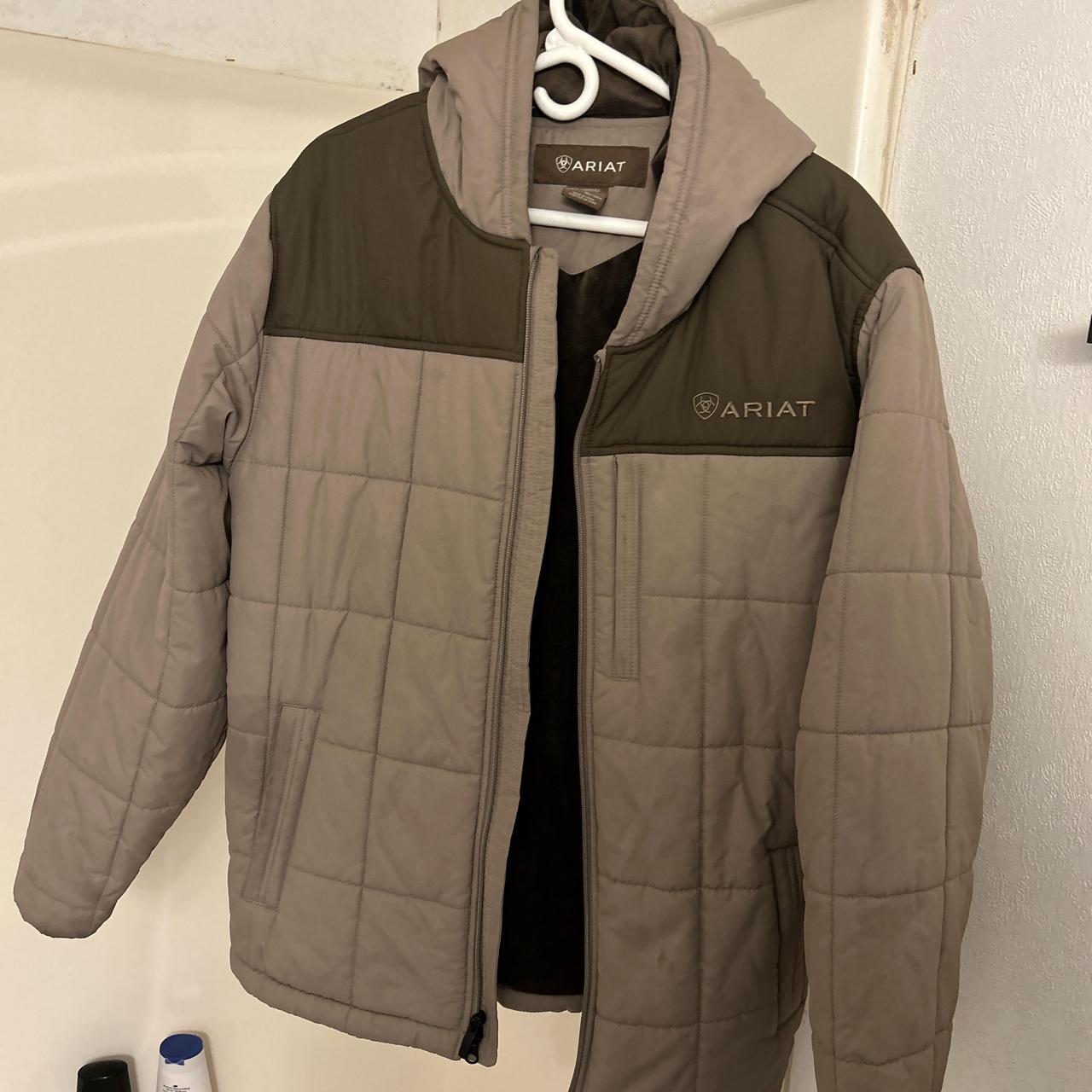 Ariat grey and brown winter jacket - Depop
