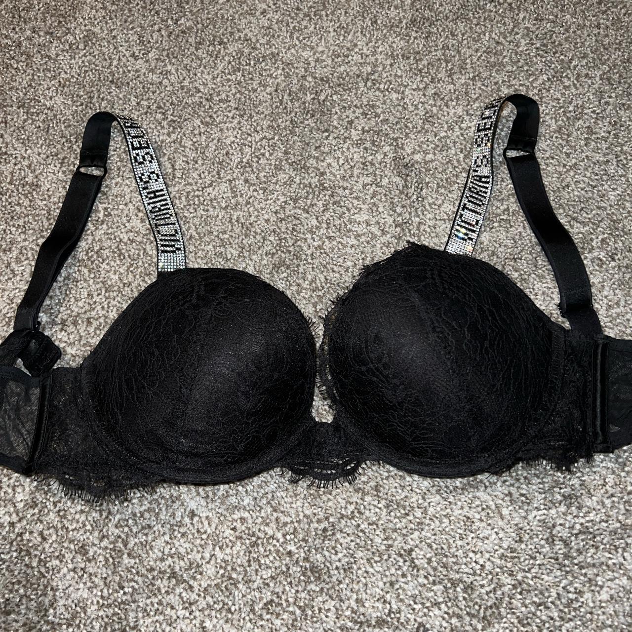Victoria's Secret Women's Black and Silver Bra | Depop