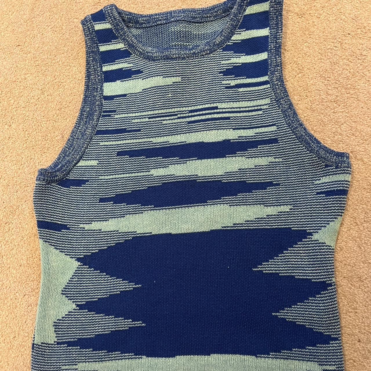 super cute patterned blue knitted vest perfect for... - Depop