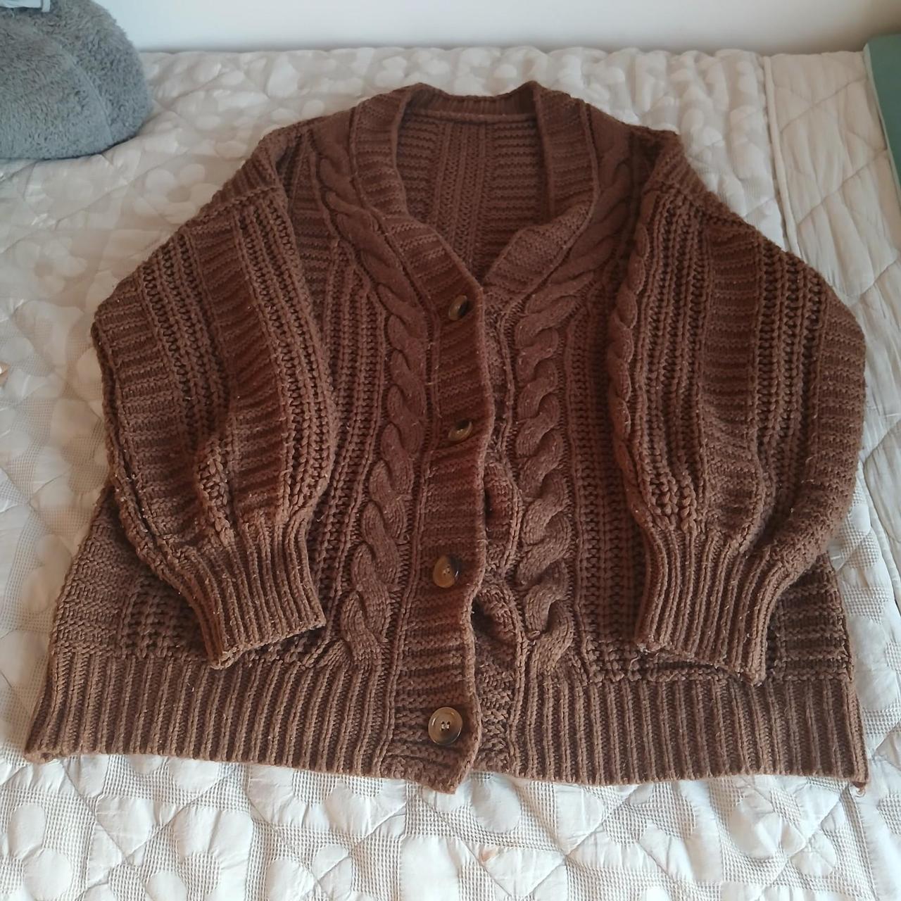 ~Brown Knit Cardigan ~ Super cozy and super loved ~... - Depop