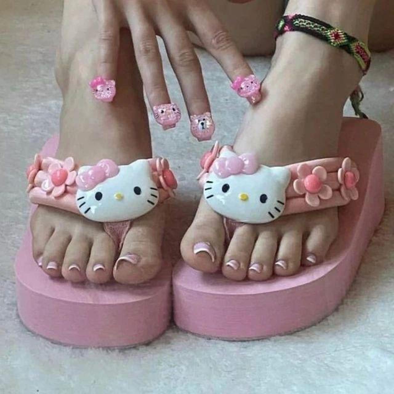 Y2k tropical hello kitty wedge sandals! Super cute... - Depop