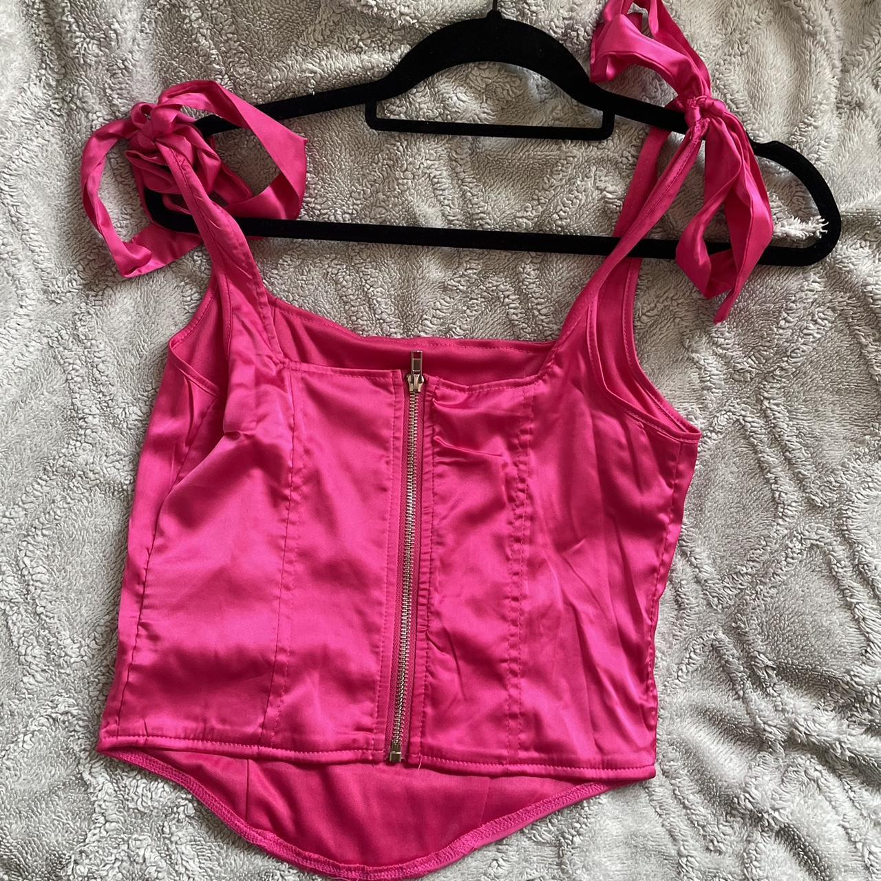 Missguided pink satin corset top - Never worn -... - Depop