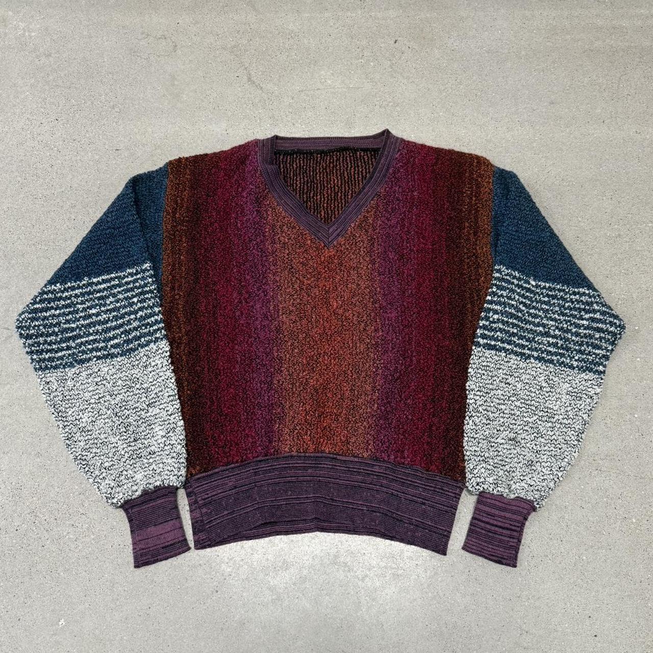 Vintage 70s multi colored knit sweater Size... - Depop