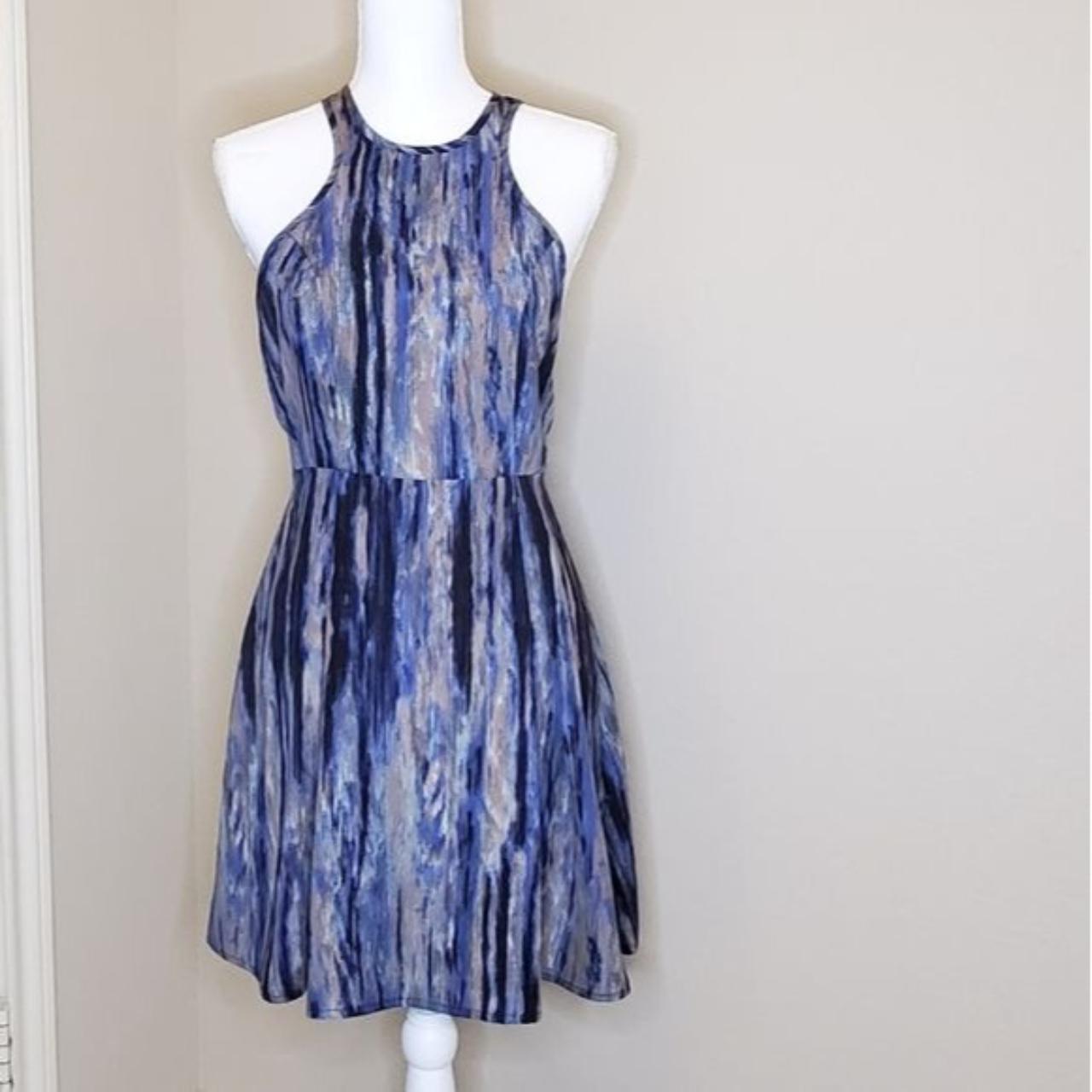 Ecote Women's Blue and Tan Dress | Depop