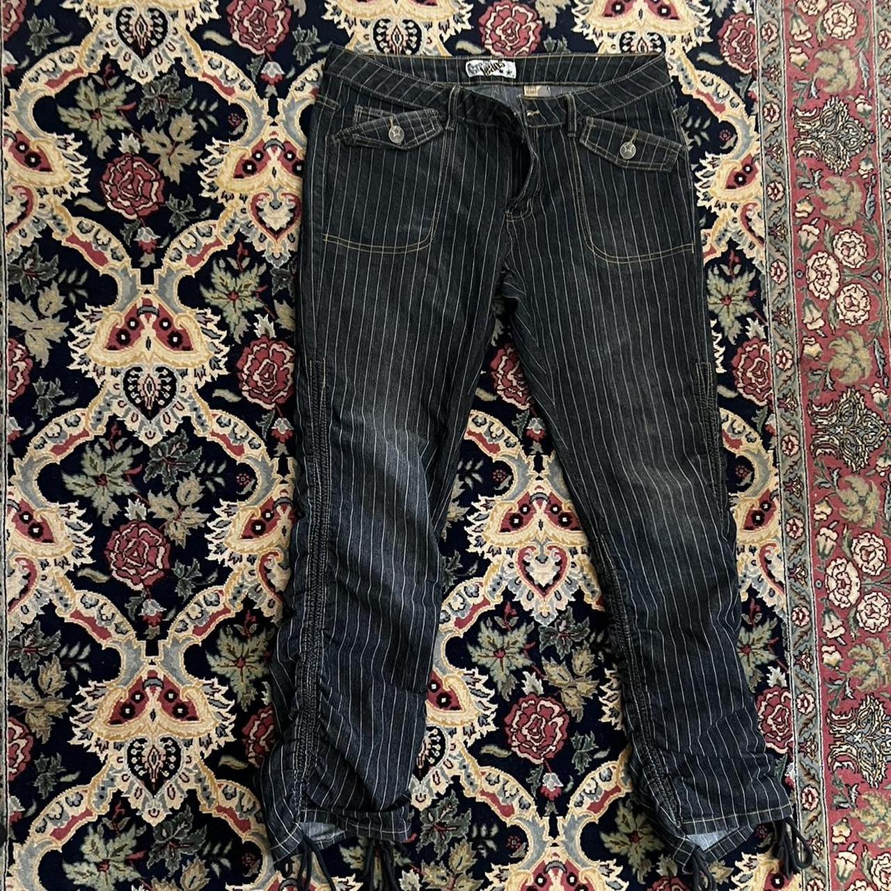 CREST Pinstripe Rocker Jeans With Adjustable strings... - Depop