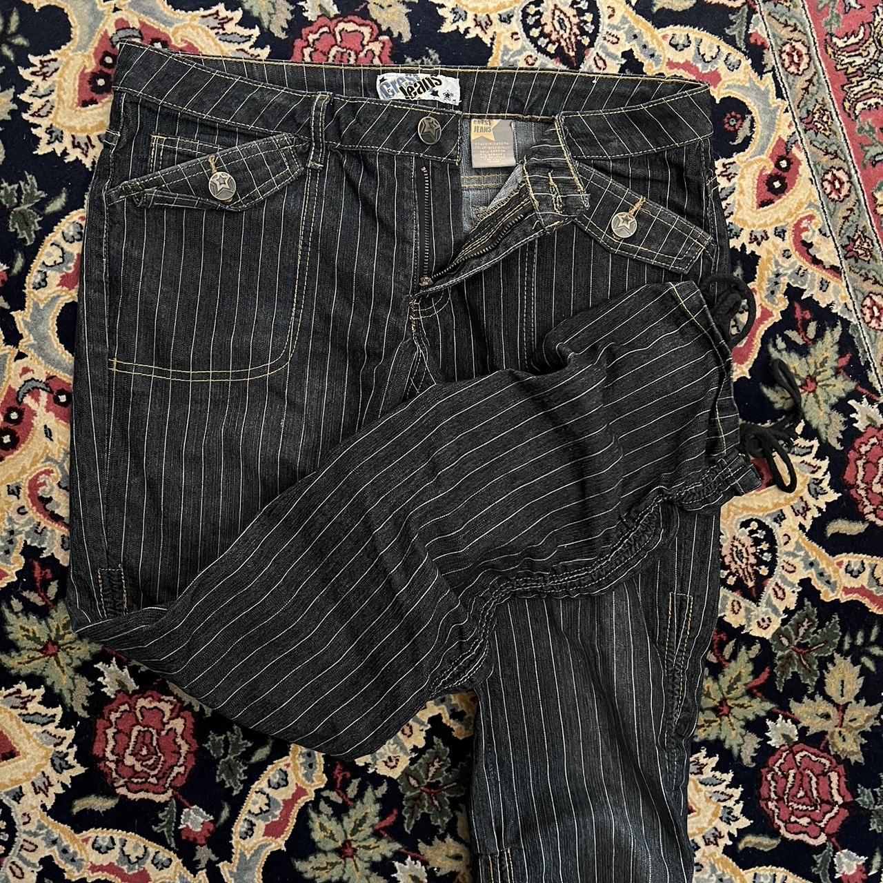 CREST Pinstripe Rocker Jeans With Adjustable strings... - Depop