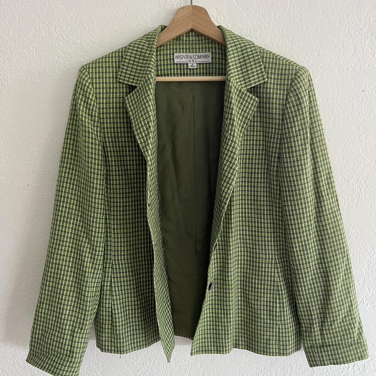 Checkered green blazer. Styles up business casual... - Depop