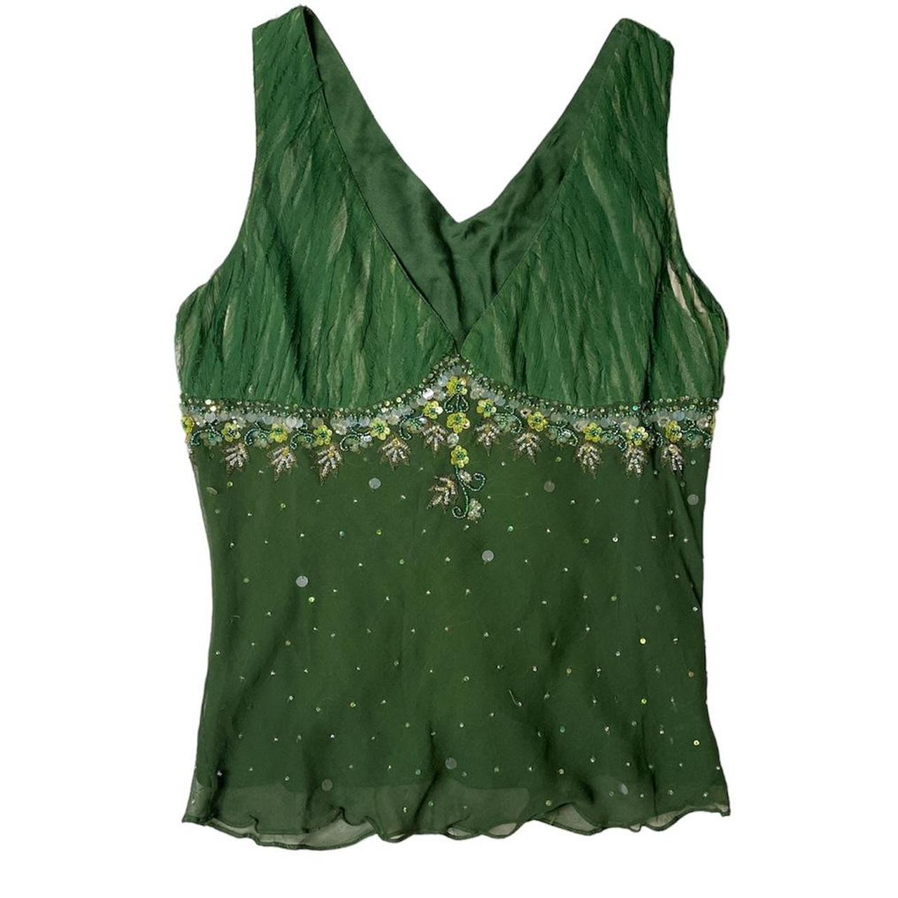 Vintage gorgeous green sequence Cami top Size... - Depop