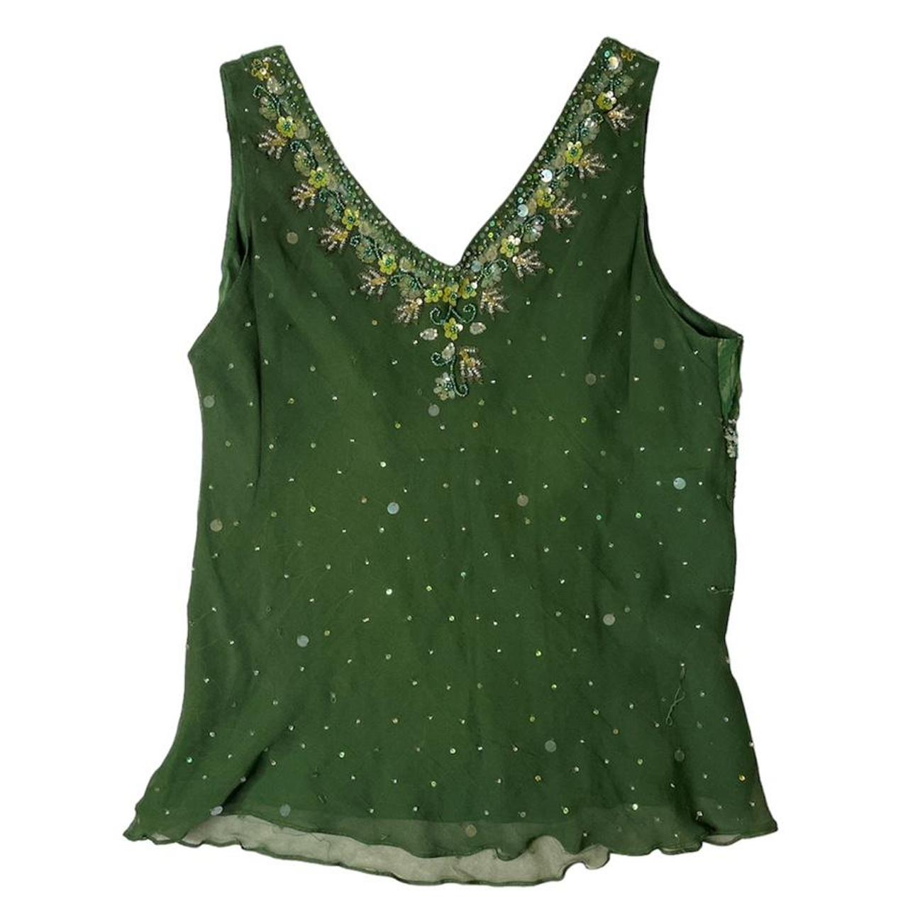 Vintage gorgeous green sequence Cami top Size... - Depop