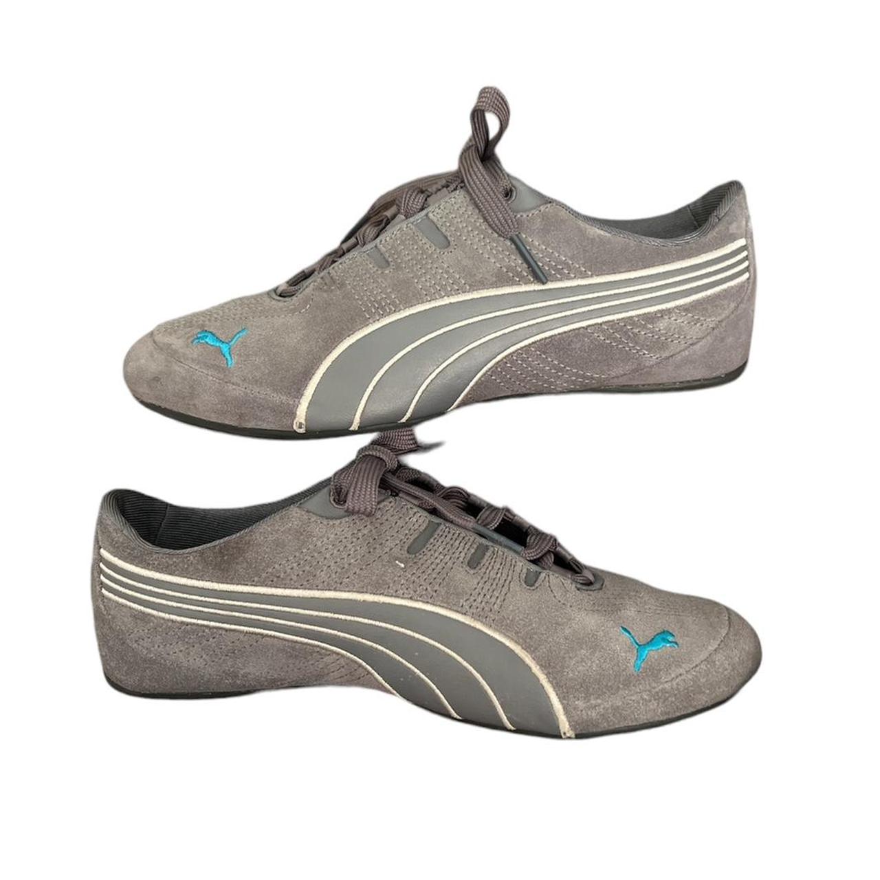 Vintage 2000s Puma grey white blue sneakers Size 7... - Depop