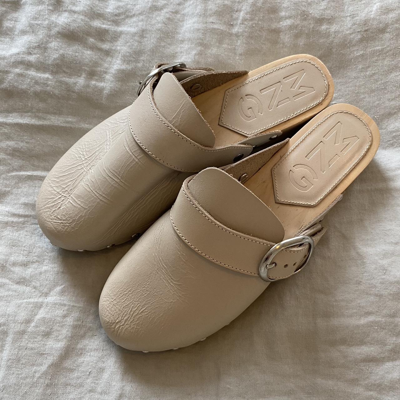 Mango ivory genuine leather studded clogs Worn... - Depop