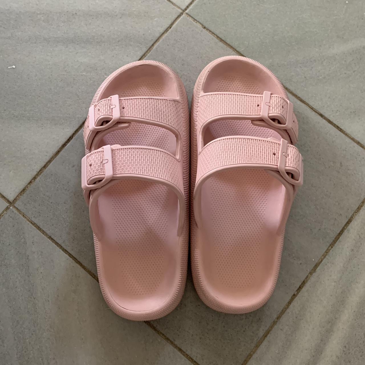 Pink cloud slides Size 9-10 Worn 2x, no longer... - Depop