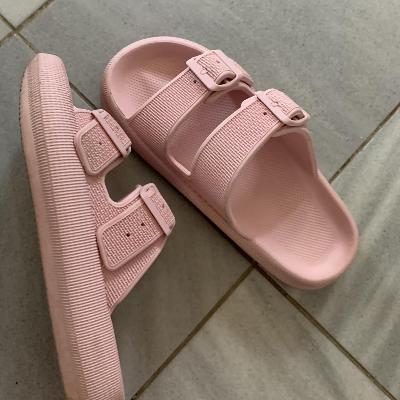 Pink cloud slides Size 9-10 Worn 2x, no longer... - Depop