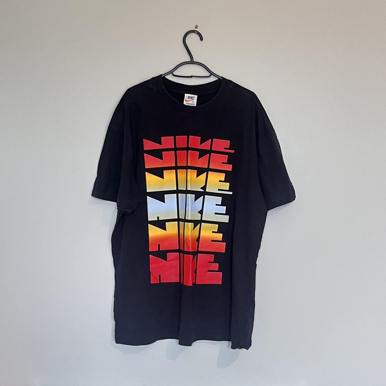 Nike black and multi-coloured t-shirt skater baggy t... - Depop