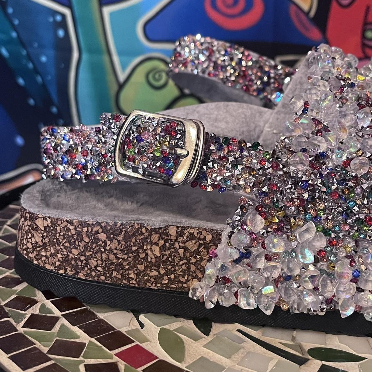 Sparkly silver sandals with rhinestones and velcro... | Depop