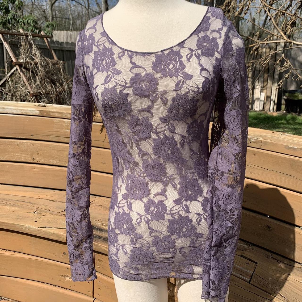 Yours truly lace sheer top size M #y2k #lace - Depop