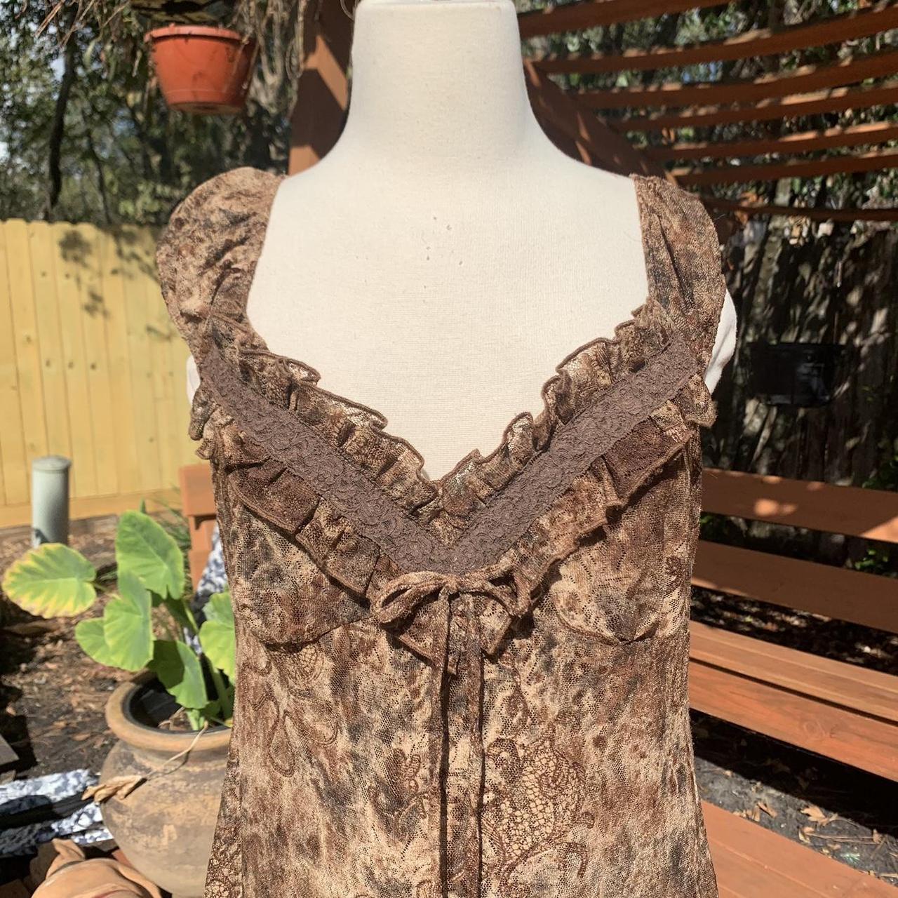 CDC brown and tan paisley print dress size 10 18”... - Depop