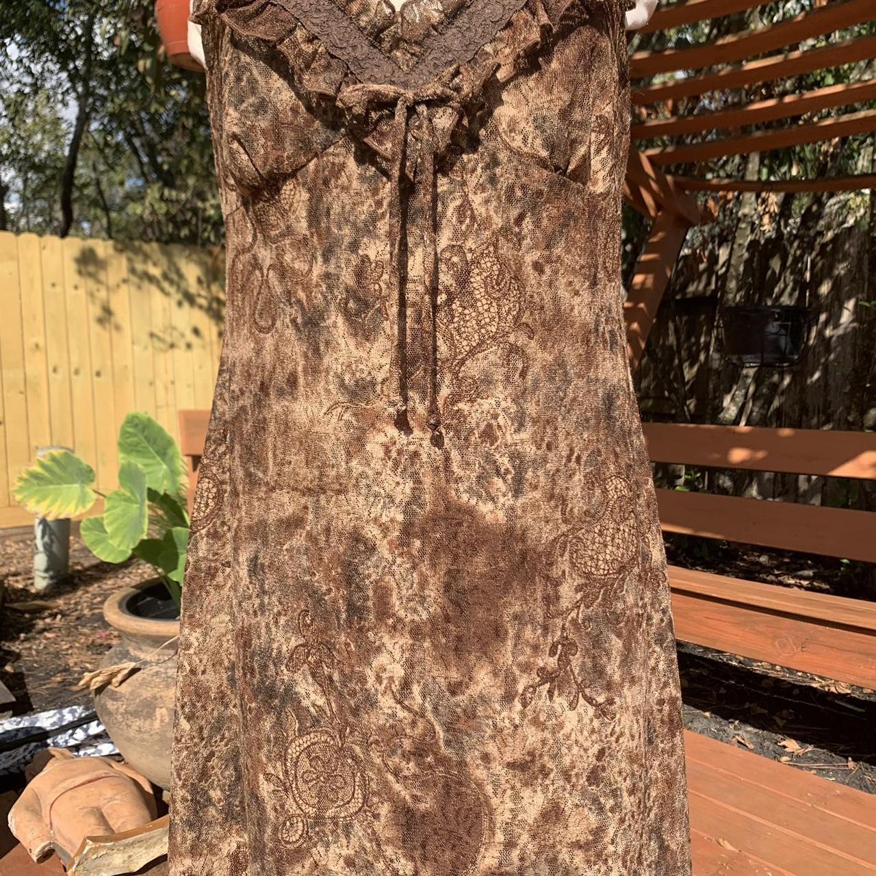 CDC brown and tan paisley print dress size 10 18”... - Depop