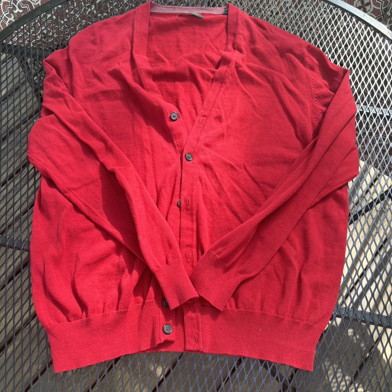 thrifted red large men’s cardigan - Depop