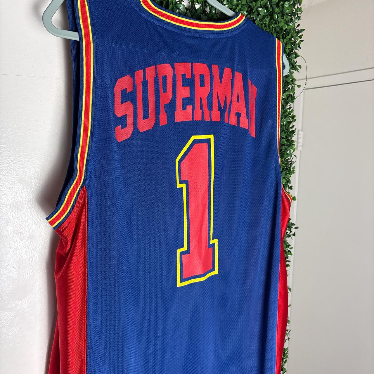 Blue and red Superman basketball jersey slight... - Depop