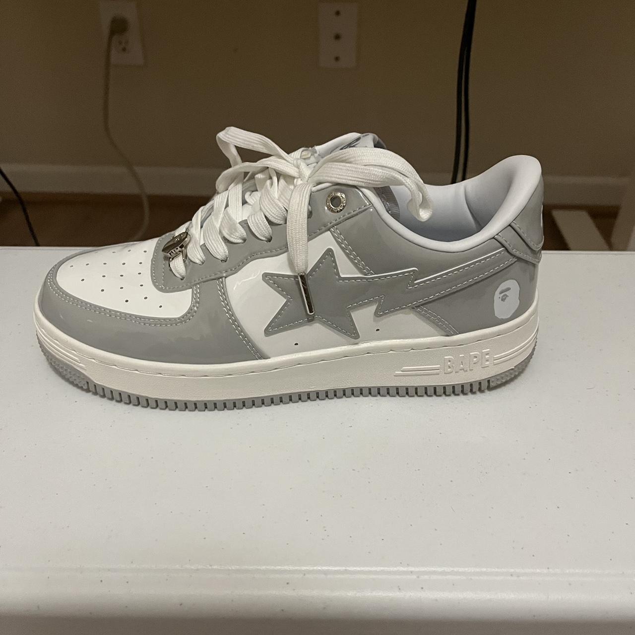 Bape Sta Patent Leather White Grey Worn Once... - Depop