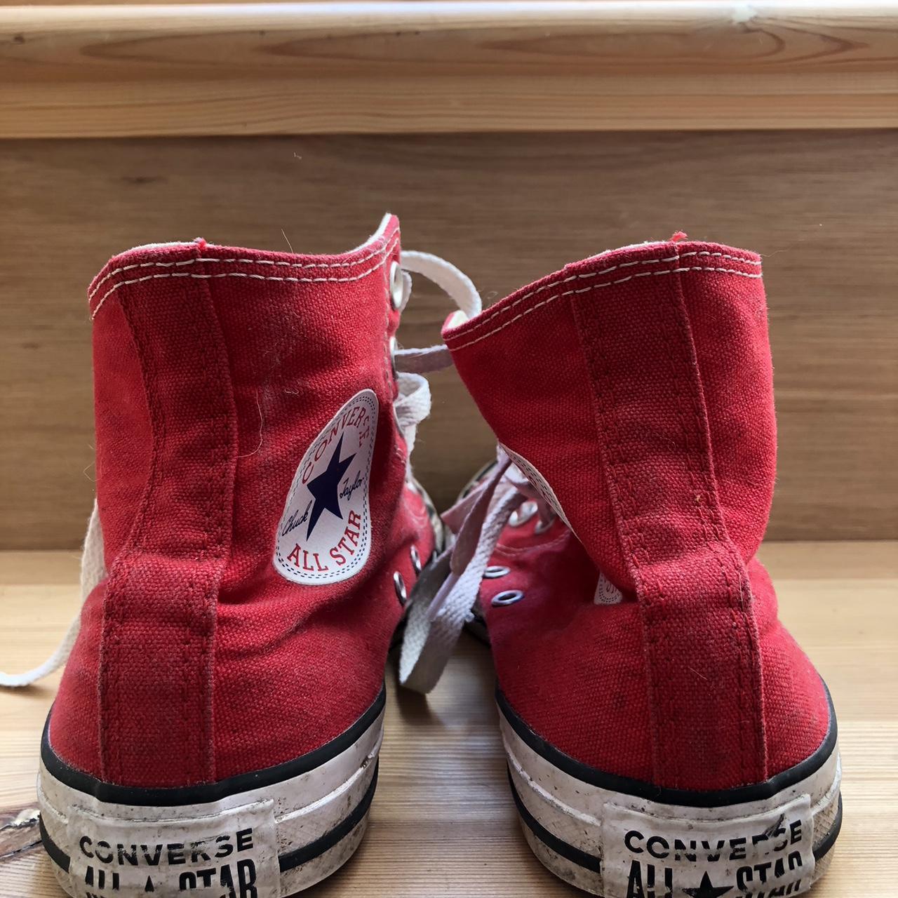 Red high top converse original Size UK 4.5 - Depop