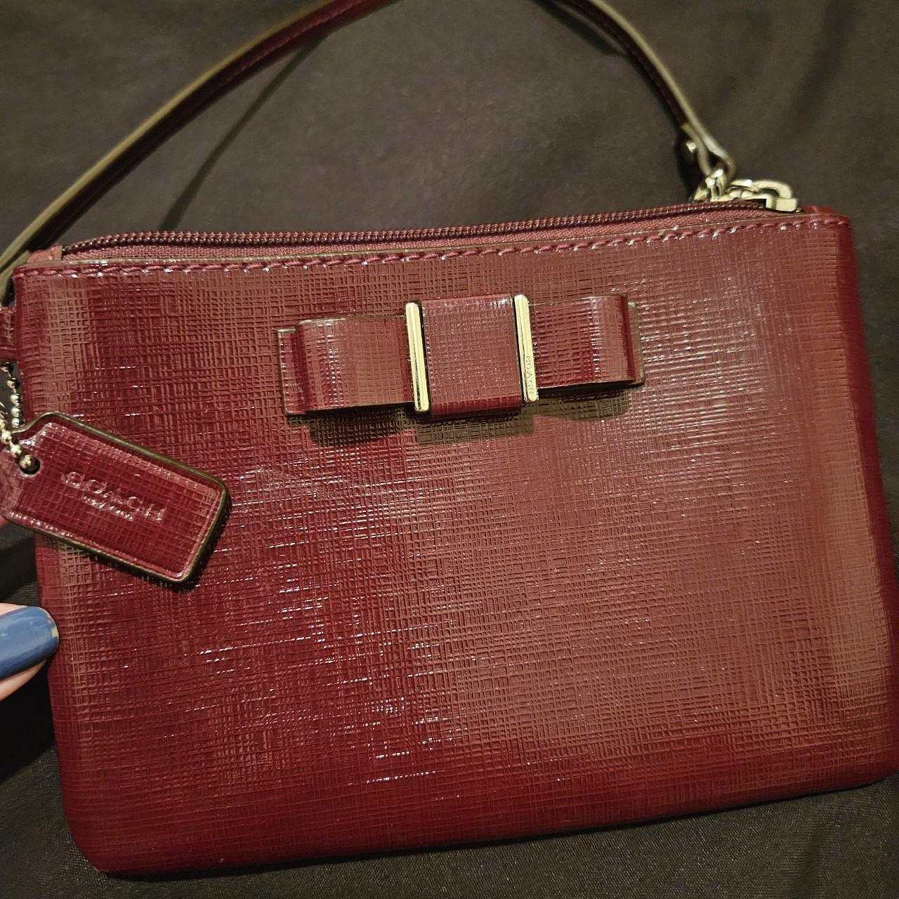Coach Darcy Deep Burgundy w Bow wristlet/coin... - Depop