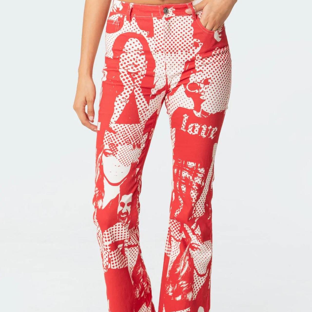 Edikted Andy Printed Flare Jeans worn... - Depop