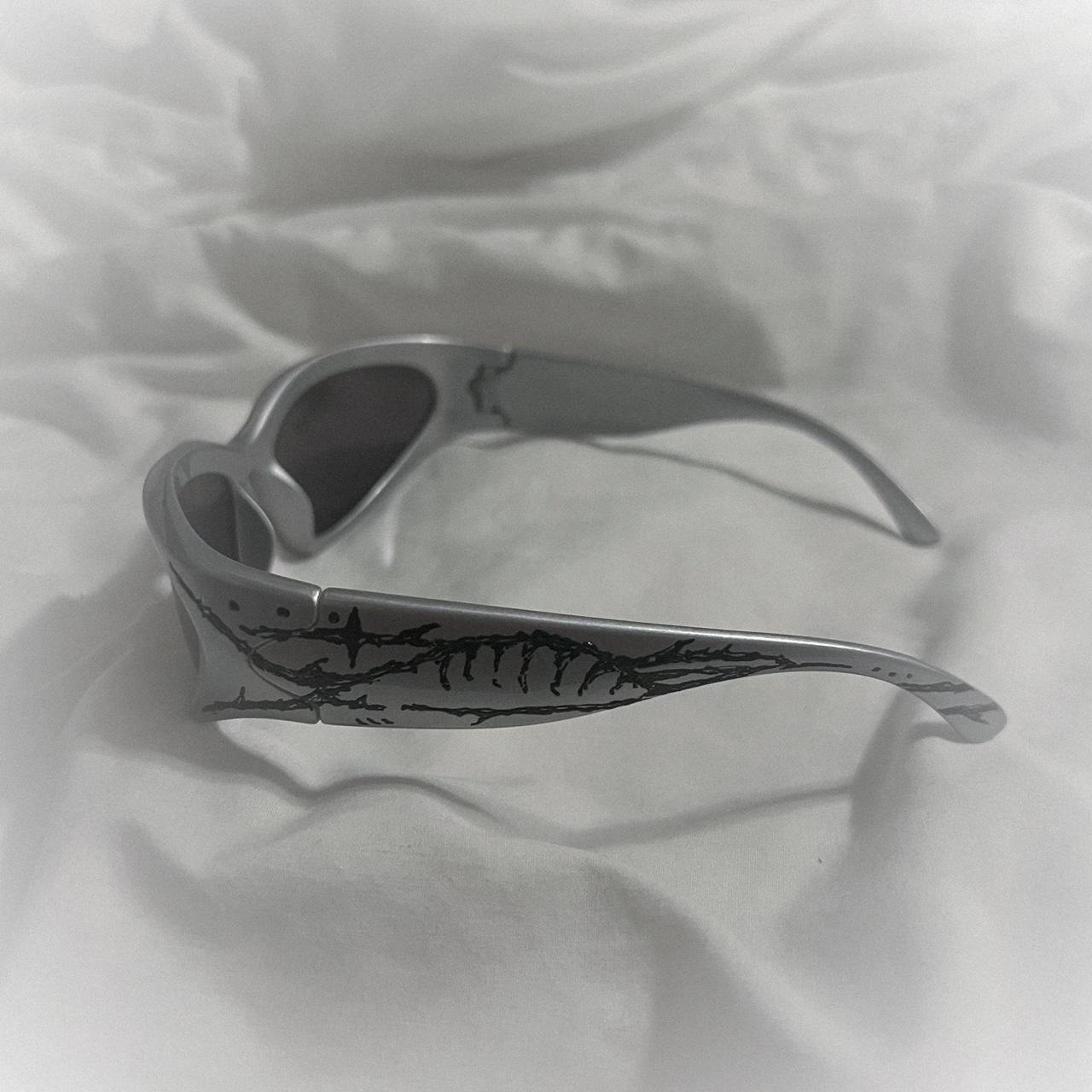 Aggrogoth/Cyber-sigilism Y2K Sunglasses Silver... - Depop