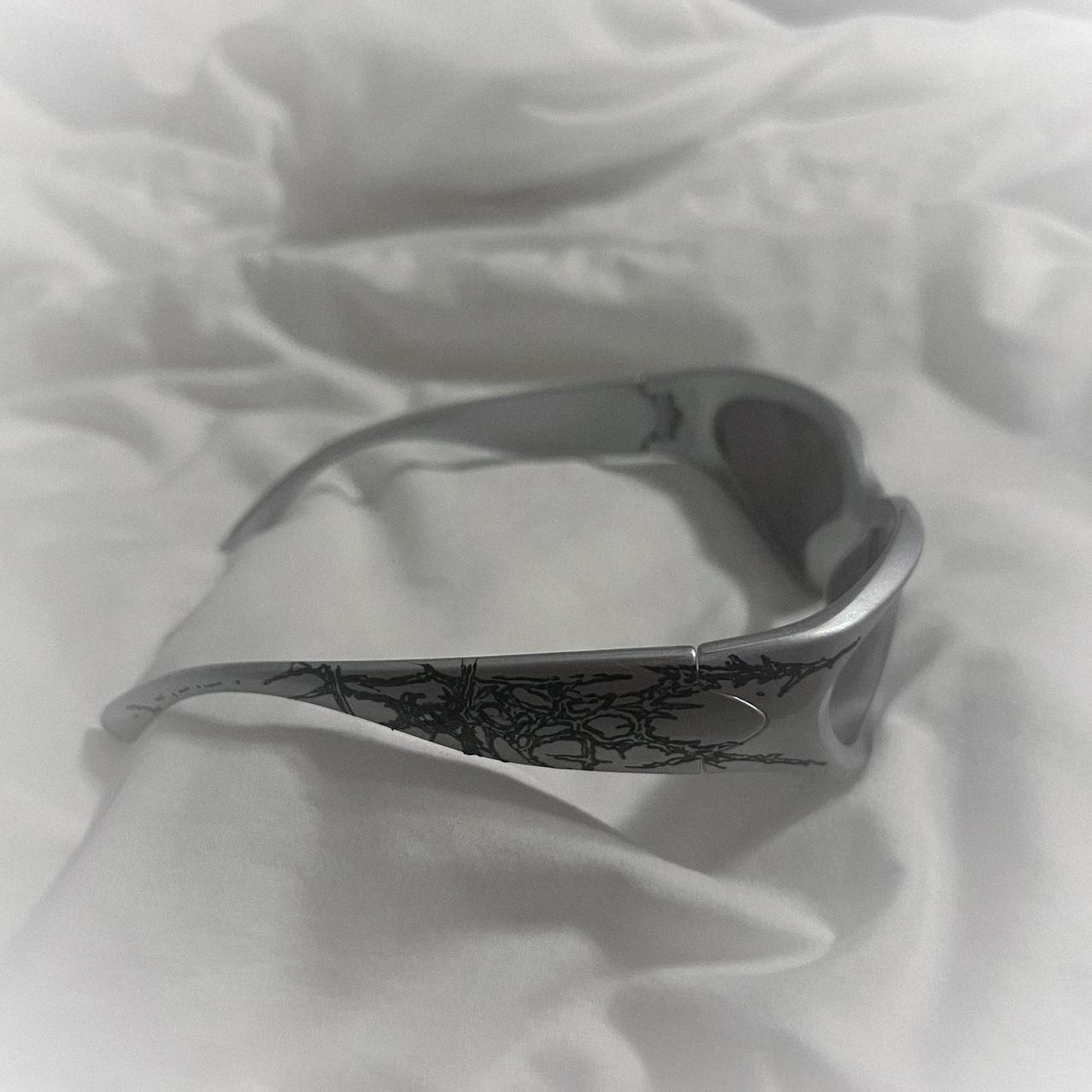 Aggrogoth/Cyber-sigilism Y2K Sunglasses Silver... - Depop