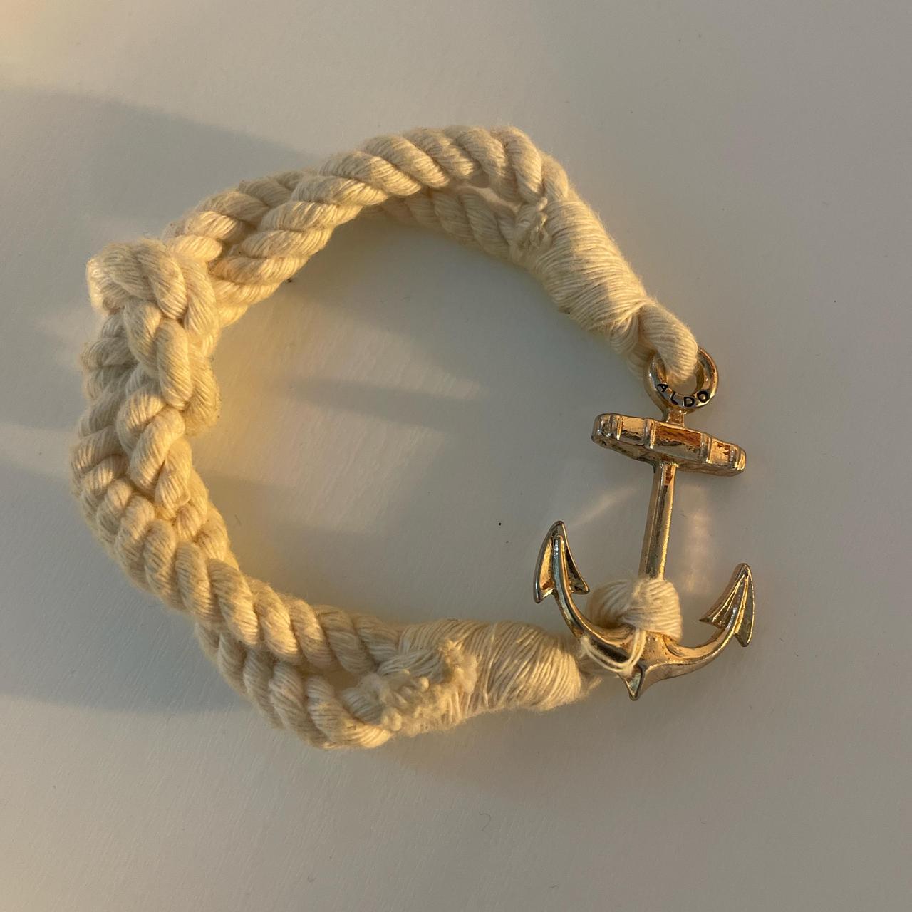 Super cute Cream rope bracelet with anchor charm —... | Depop