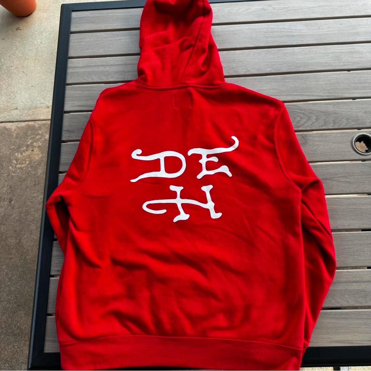 Red Ed Hardy hoodie like new Men’s Large fits more... | Depop