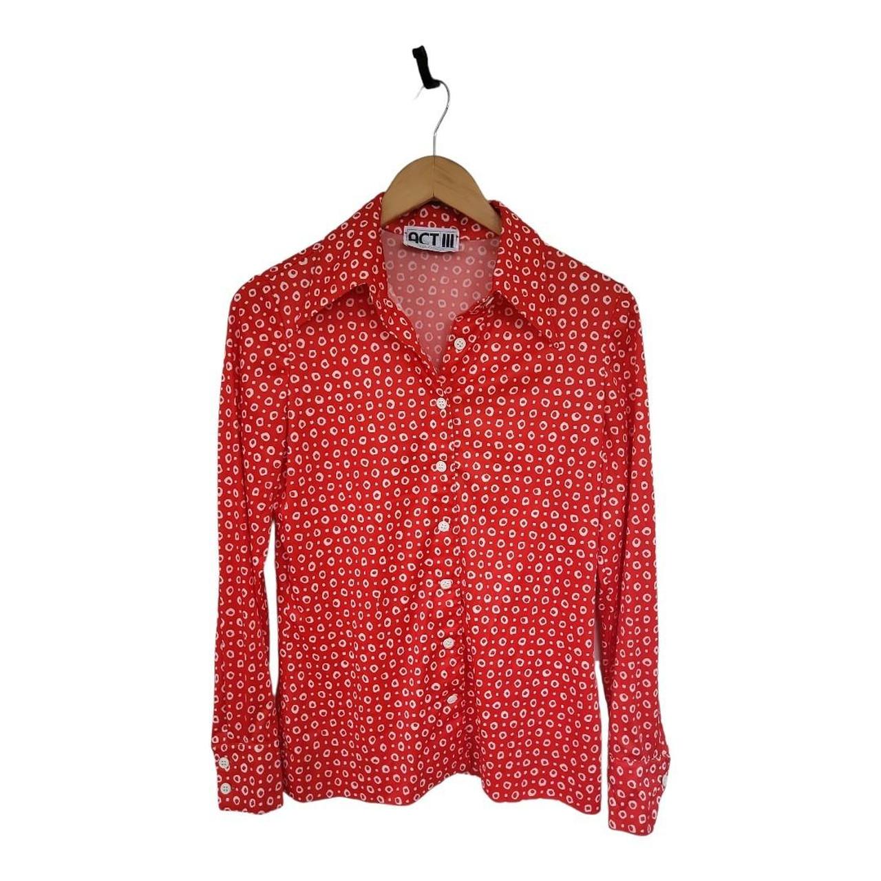 Vintage 70's Act III Red Novelty Print Blouse S/M. A... - Depop