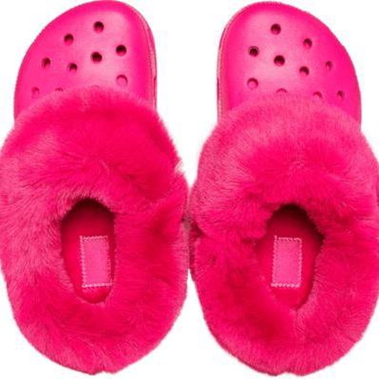 Hot Pink Fur platform CROCS!! Super comfortable... - Depop