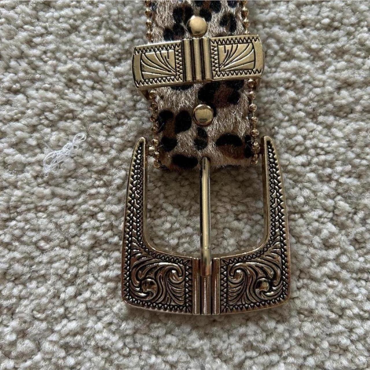 Furry leopard print belt furry print-close up shown... | Depop