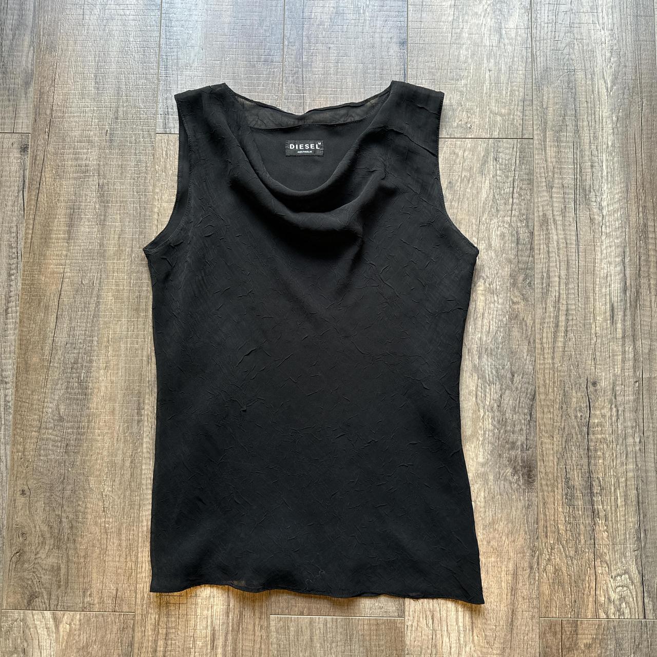 Original Y2K Diesel black overlay tank / semi sheer... - Depop