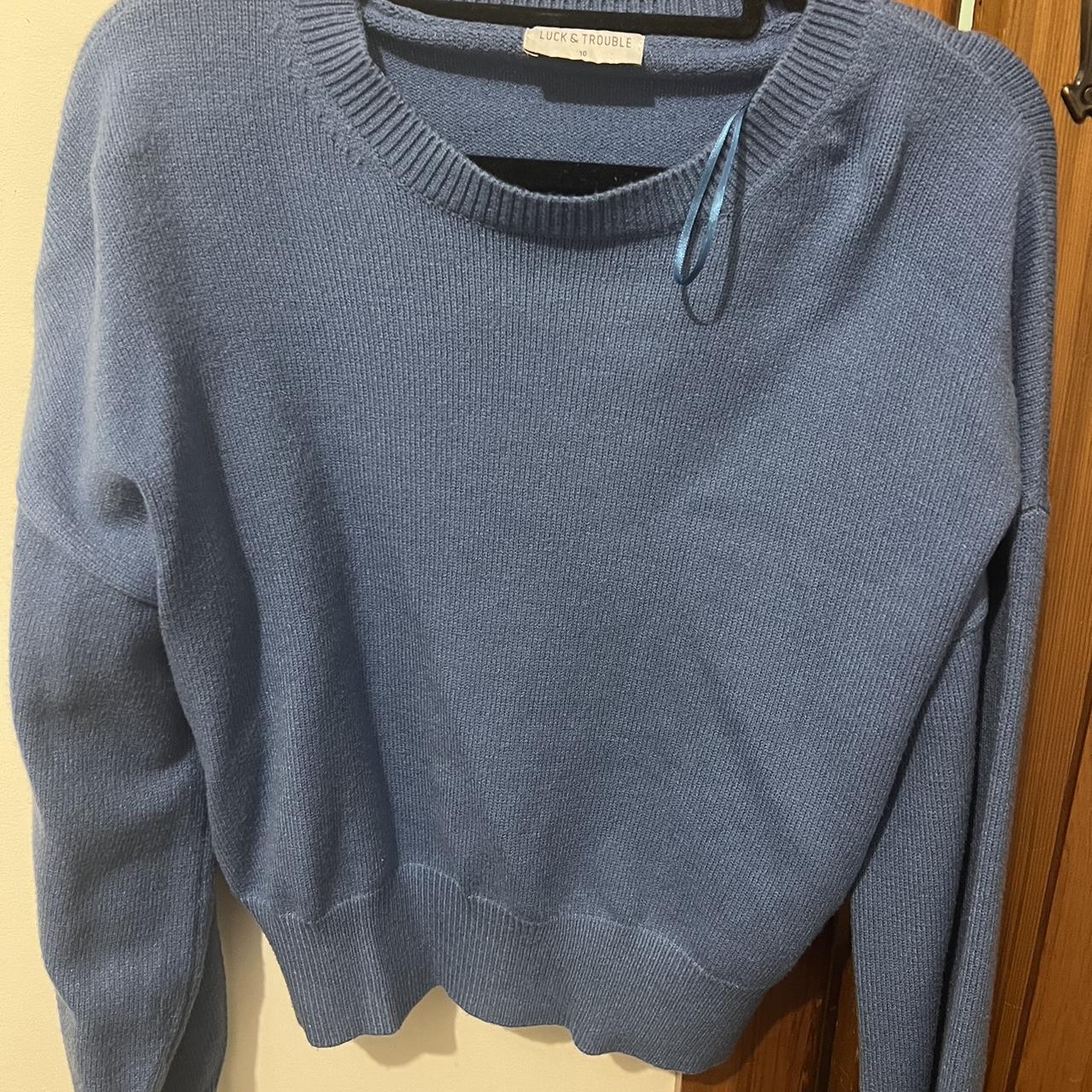 Blue knit sweater - Luck and Trouble - size 10, only... - Depop