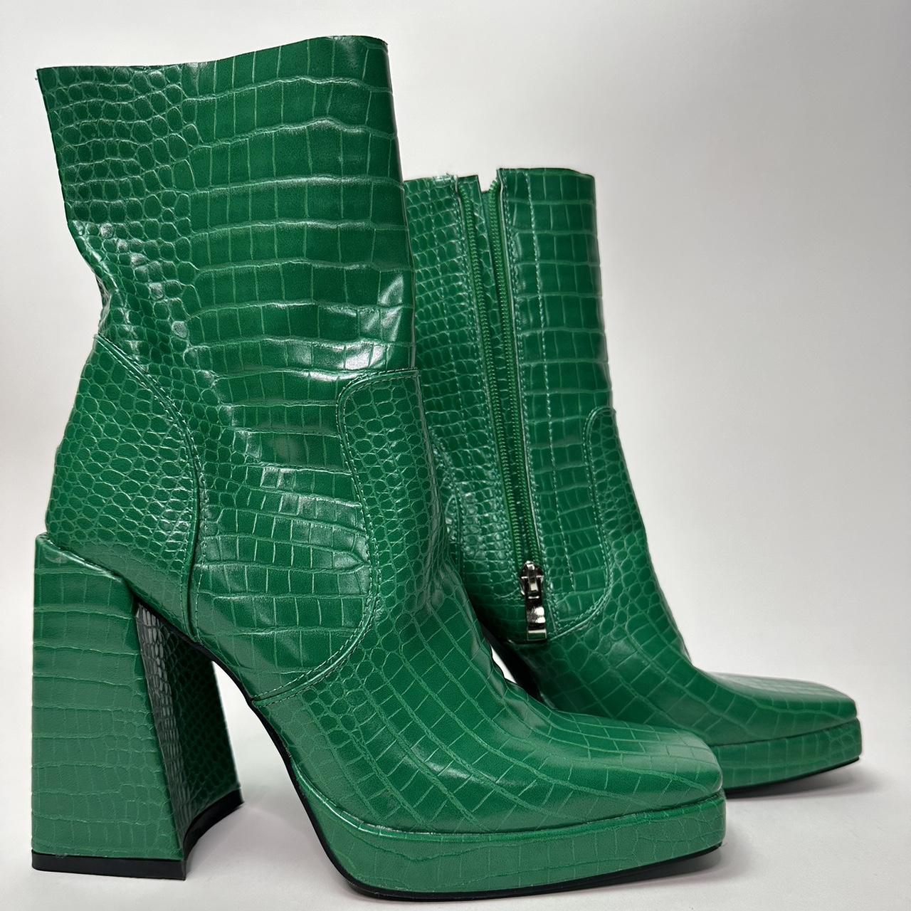 Faux Leather Platform Green Boots- Size 8 Purchased... - Depop