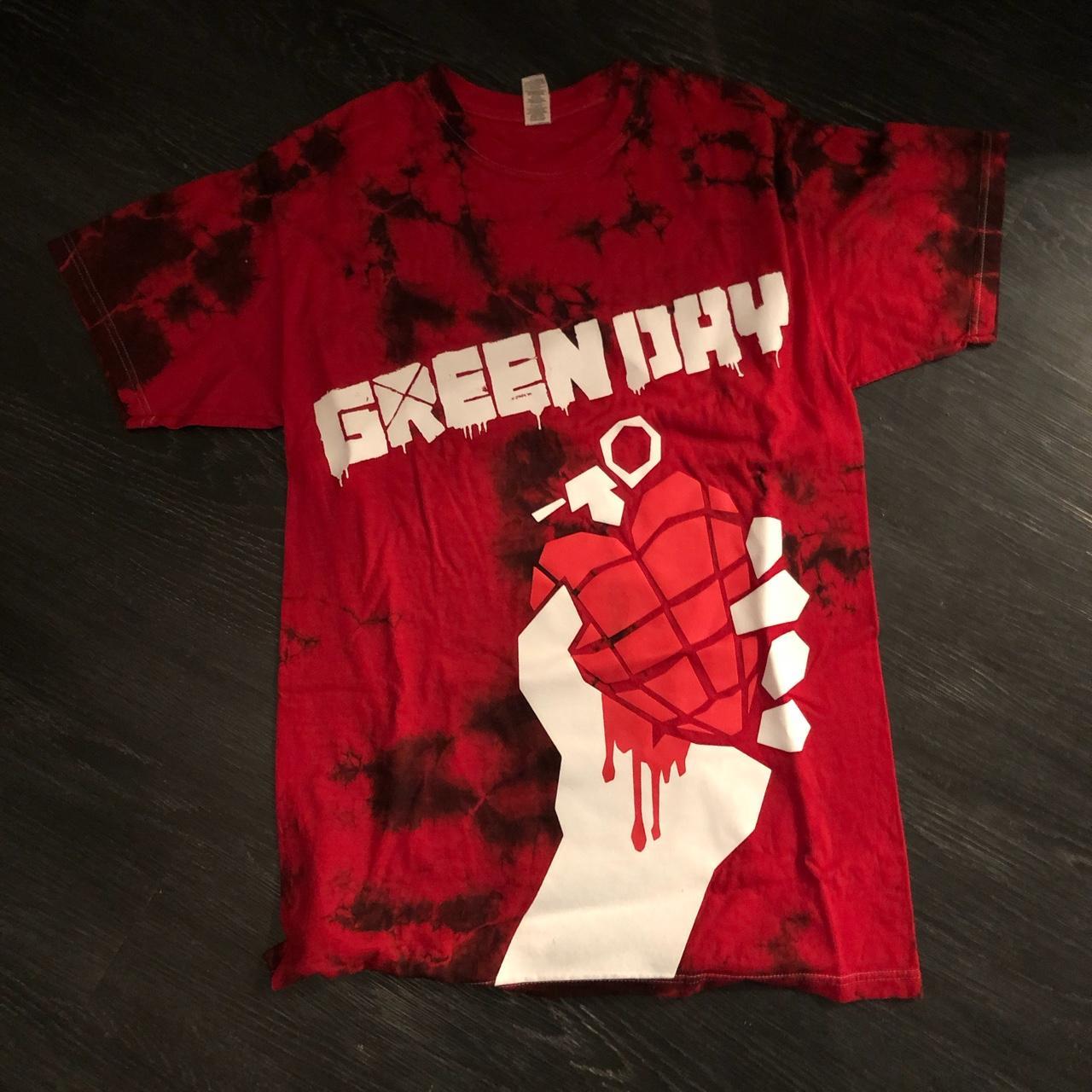 Red tie dye Green Day American idiot tee Size... - Depop