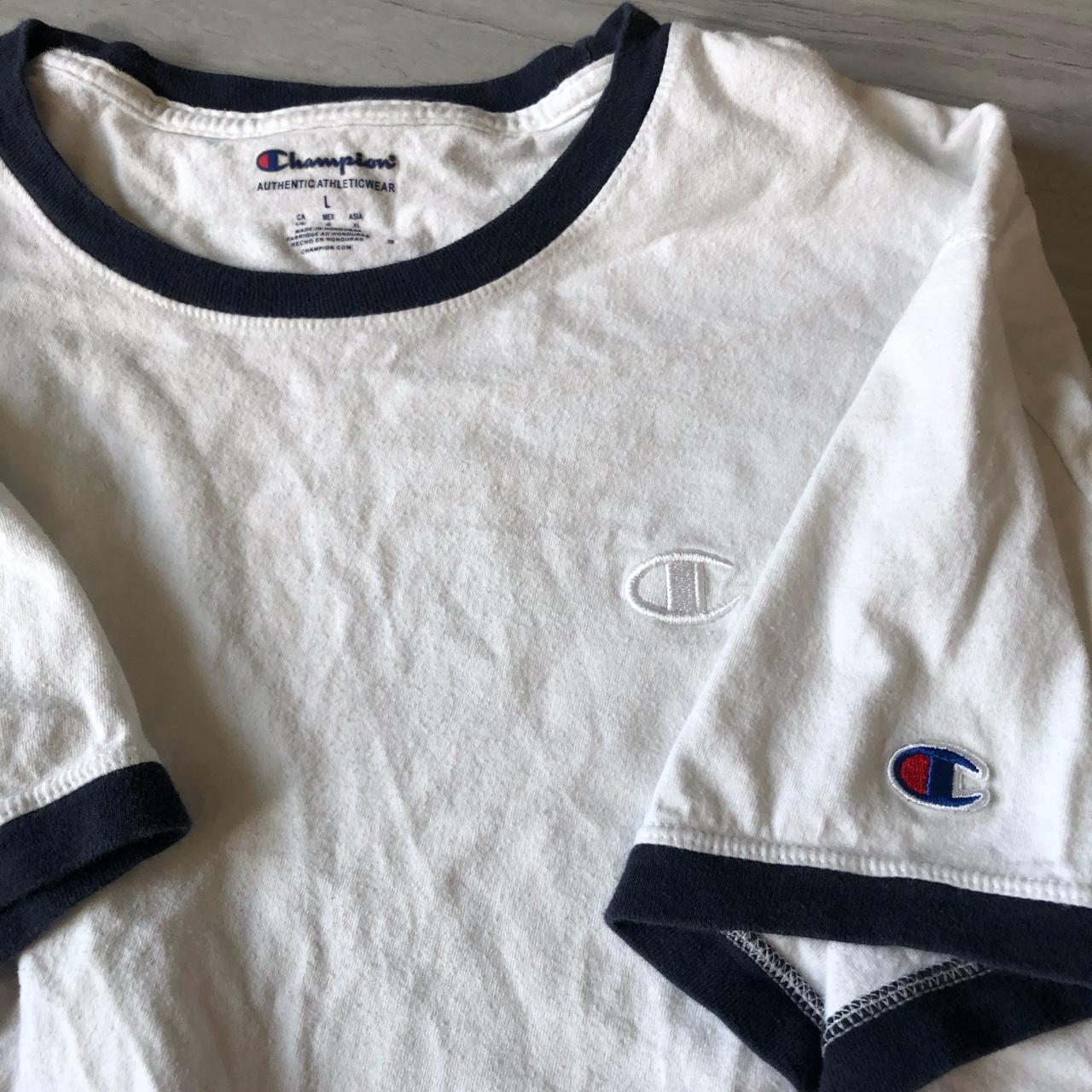 Thrifted champion ringer tee White on white C... - Depop