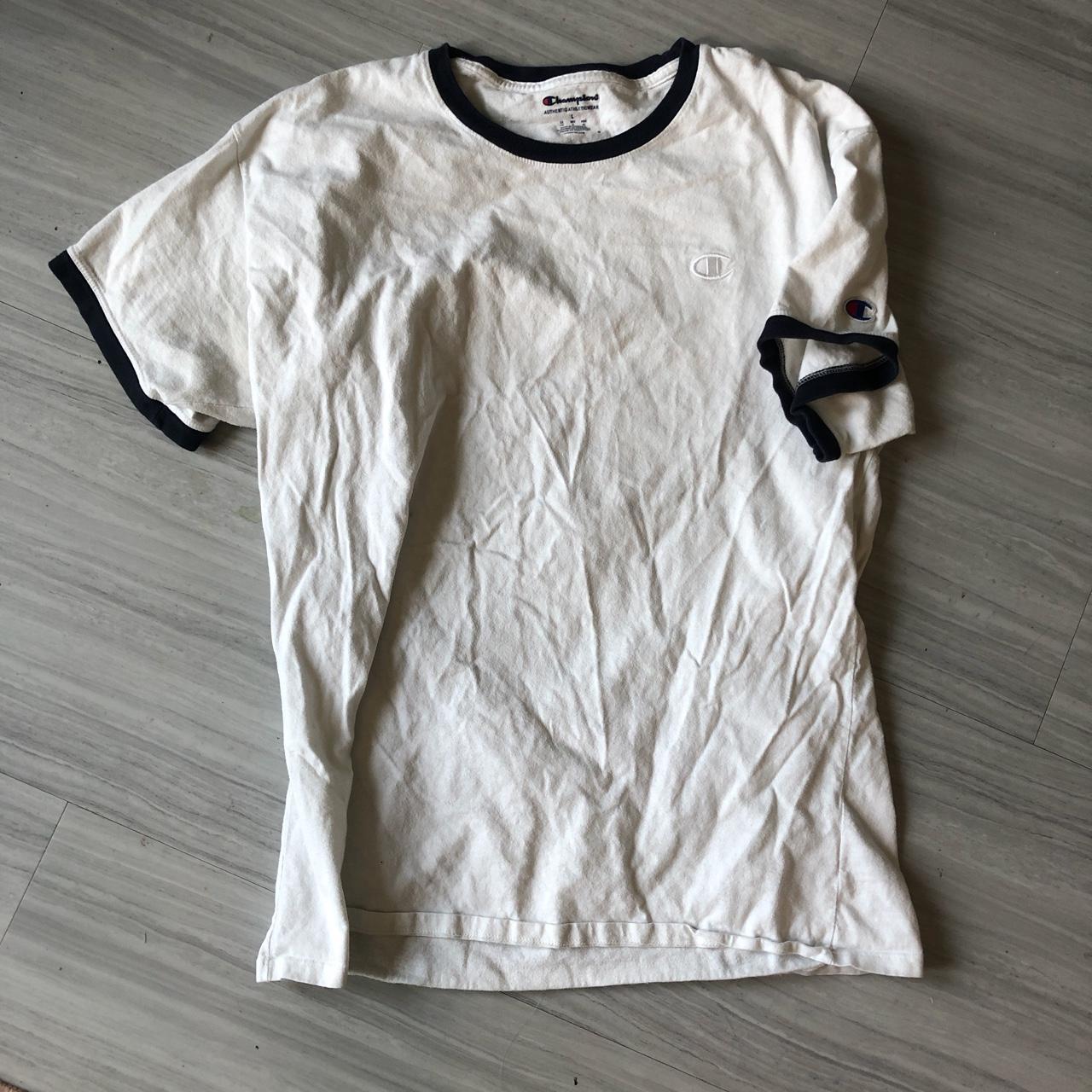Thrifted champion ringer tee White on white C... - Depop