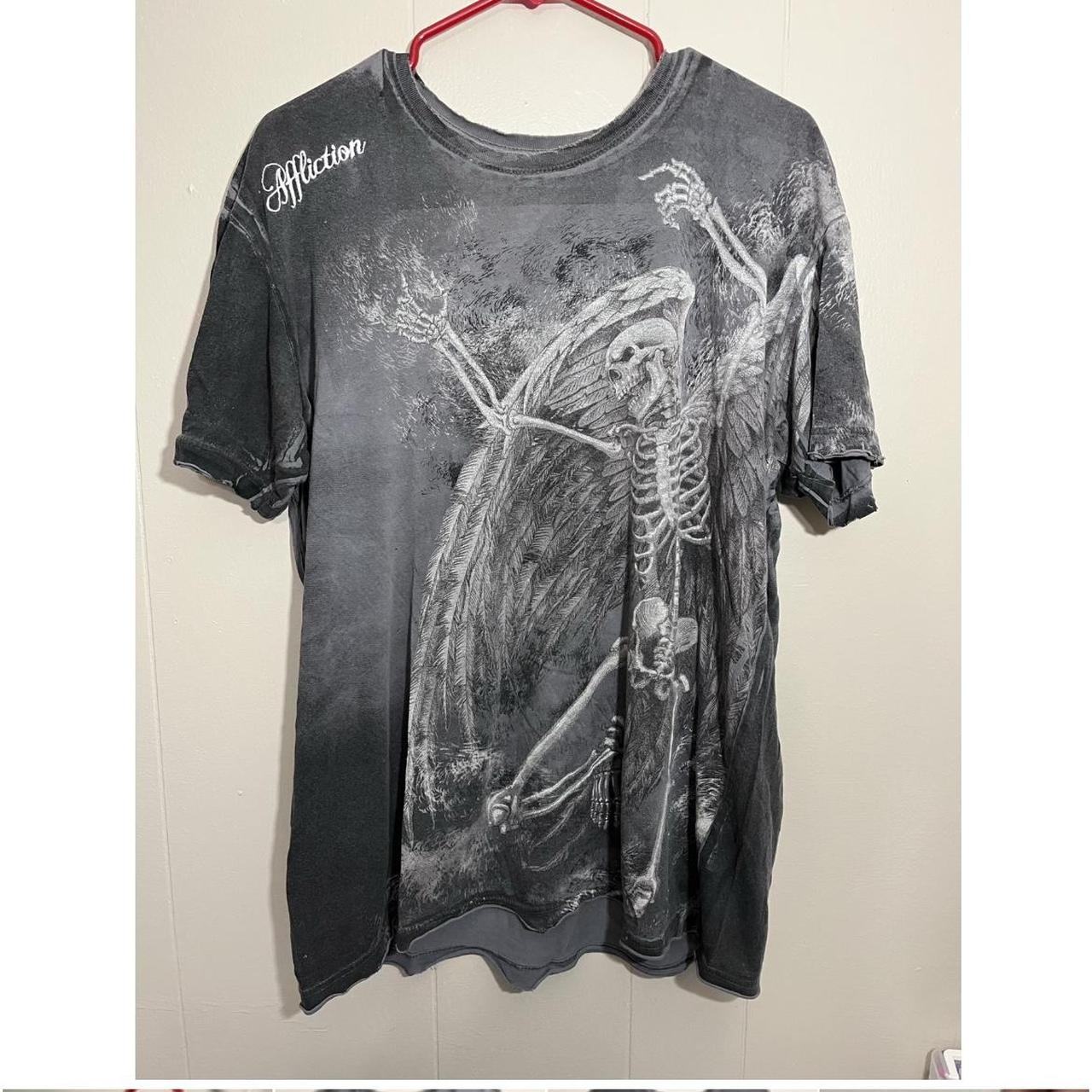 Grey Skeleton Affliction Tee *good condition *no... - Depop