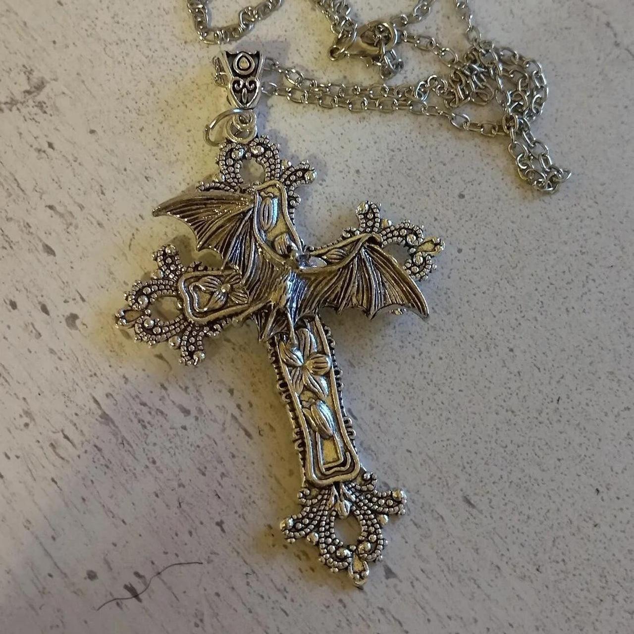 Gothic filigree bat cross necklace #gothic #bats... - Depop