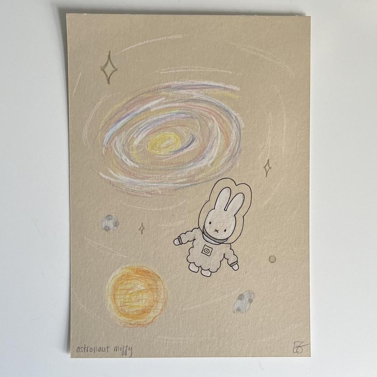 handmade astronaut miffy drawing drawn onto thick... - Depop