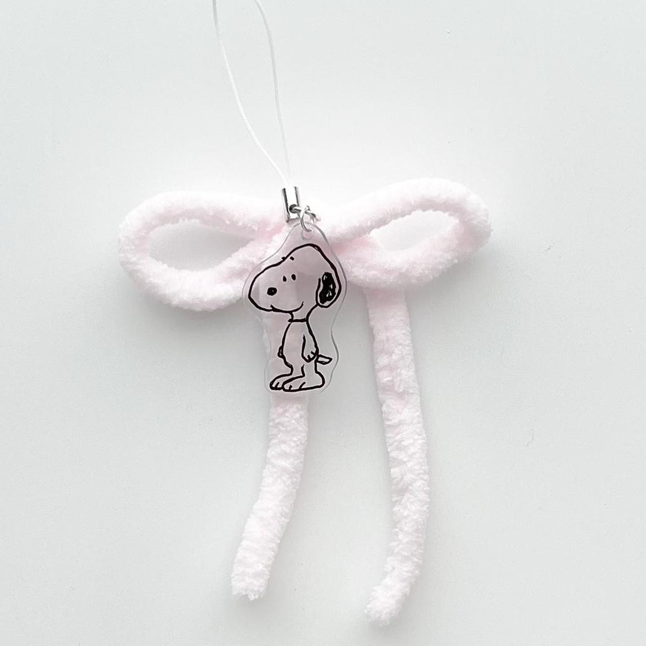 pink fluffy bow snoopy phone charm! handmade with... - Depop
