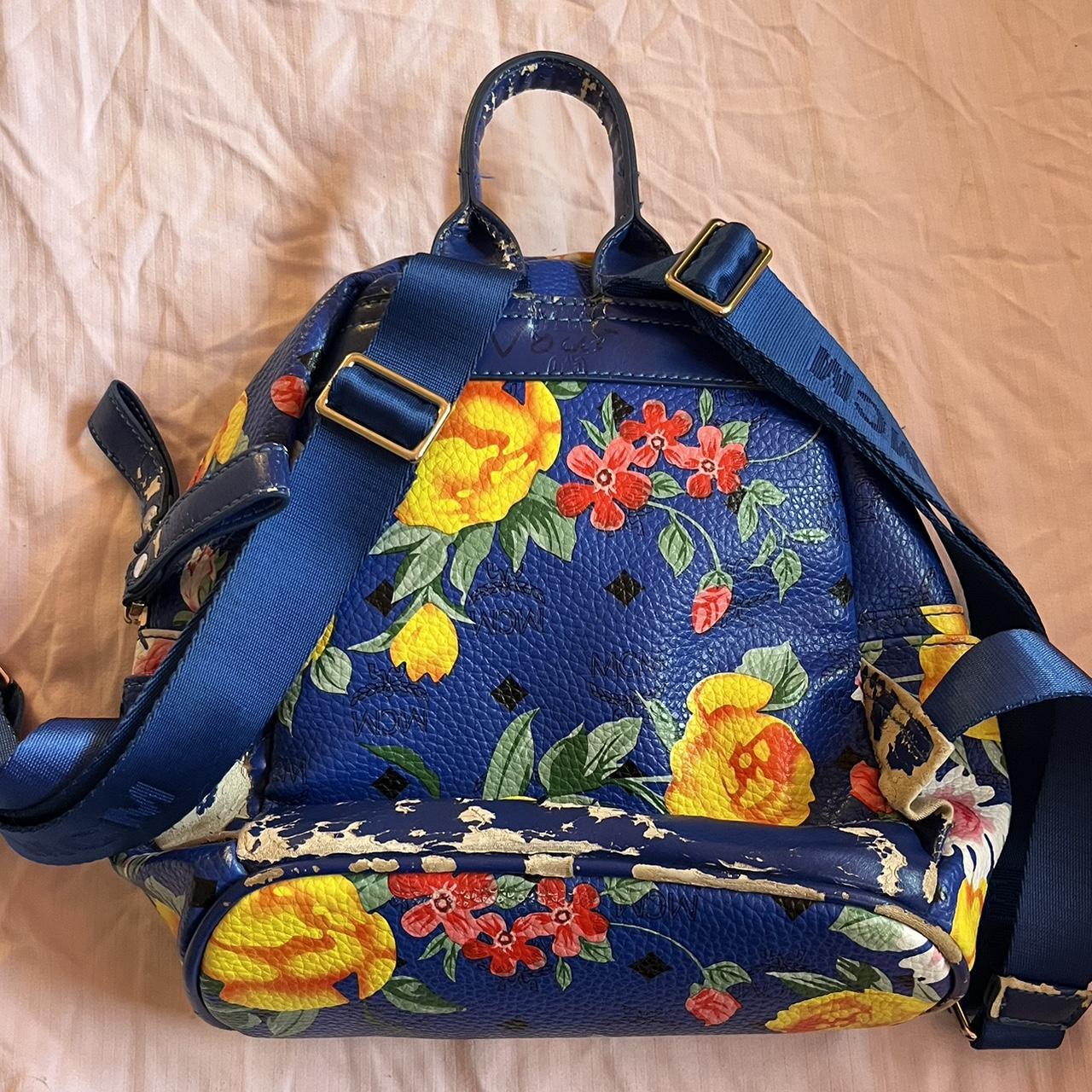 mcm blue flower backpack from the paradiso floral... - Depop
