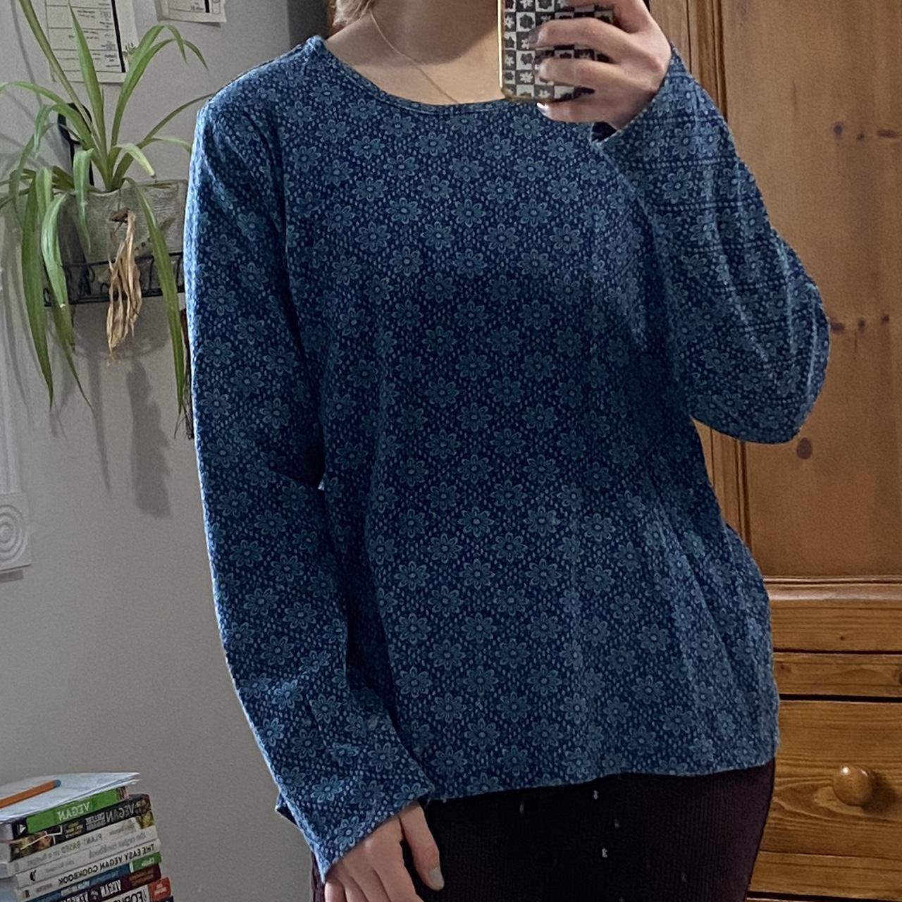 Dark blue floral print long sleeve! Super cute and... - Depop