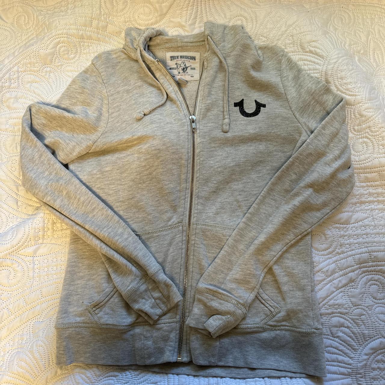True Religion grey zip-up - Depop