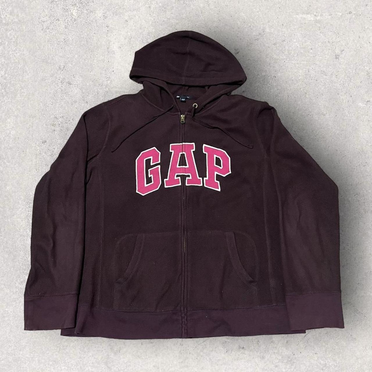 Y2K Gap Classic Spellout Logo Pink Fleece Full Zip... - Depop